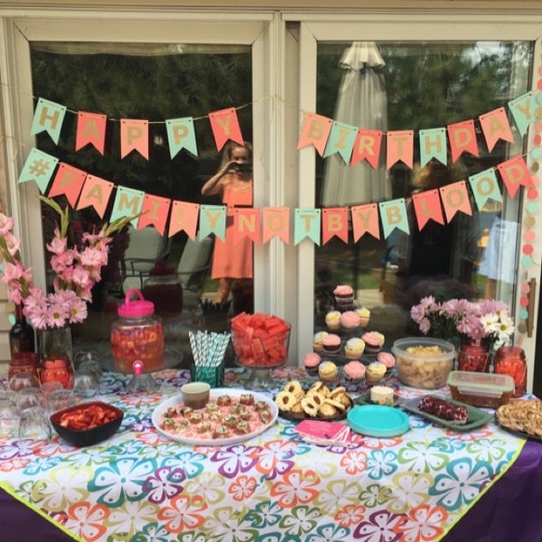 Mint Peach (light Coral) and Gold Birthday Banner, Birthday Party Decor ...