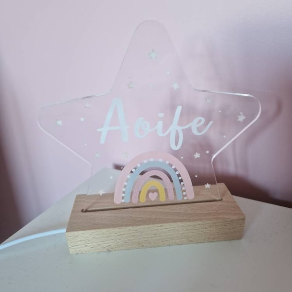 Personalised LED Rainbow Star Lamp, Kids Night Light Gift, Baby Night ...
