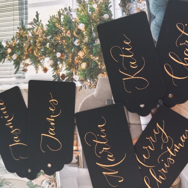 Personalised Black Gift Tags With Metallic Gold Ink, Calligraphy ...