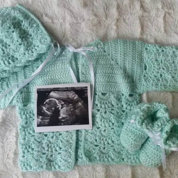 Handmade Green Hooded Baby Sweater, Gender Neutral, Baby Cardigan, Size ...