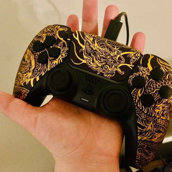 Golden Dragon PS5 Controller - Killscreen Chrome Gold & Black Custom Pro Dualsense Modded ...