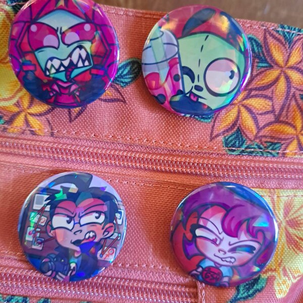 Invader Zim Pins Glossy or Holographic Buttons | Zim Dib Gaz GIR ...