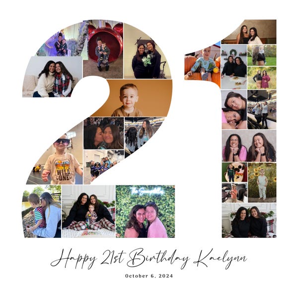 21st Birthday Photo Collage, 21st Birthday Gift, Birthday Number 21 ...