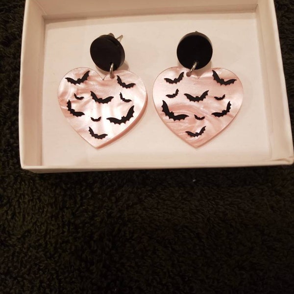 Heart Bat Earrings Pastel Goth Goth Earrings Hypoallergenic Bat Jewelry ...