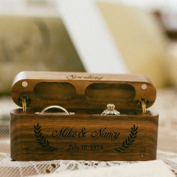 Engraved Custom Wedding Ceremony Ring Box | Double Slot Ring Bearer Box ...