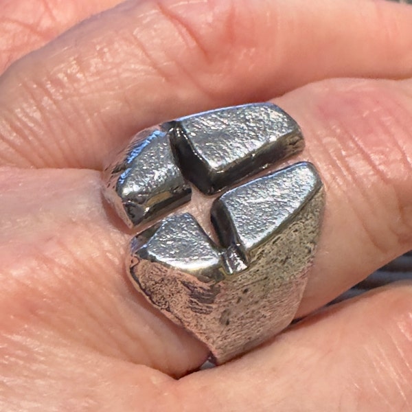 Mixed Metals Link Chain Ring Brass and Sterling Silver, Chunky Chain ...