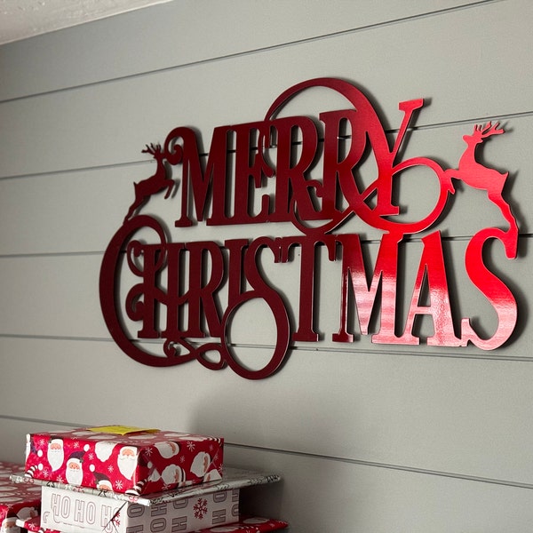 Candy Red Merry Christmas Metal Sign: Holiday Wall Decor - Etsy