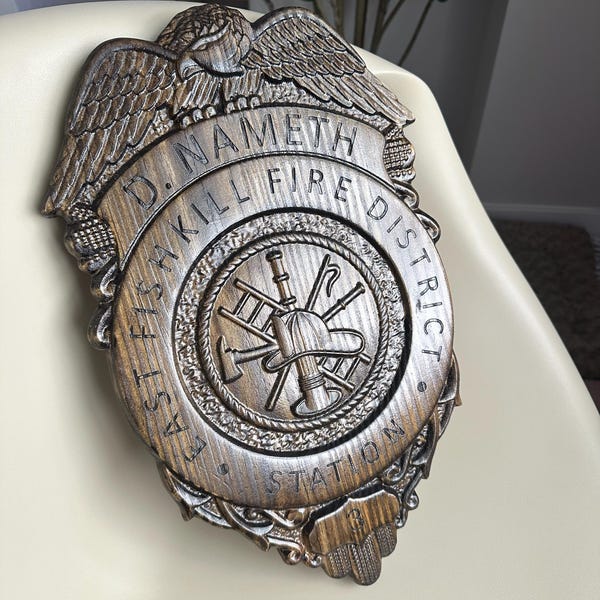 Custom Fire Dept Firefighter Badge 3D V Carved Wood Sign - Etsy