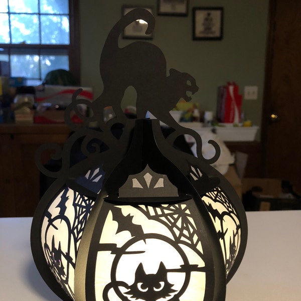Black Cat Halloween Lantern, Lightbox, 3D Svg, PDF, Eps, PNG, Dxf ...