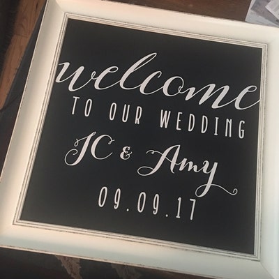 Simple Personalized Wedding Welcome Sign Names and Date Decal wall ...