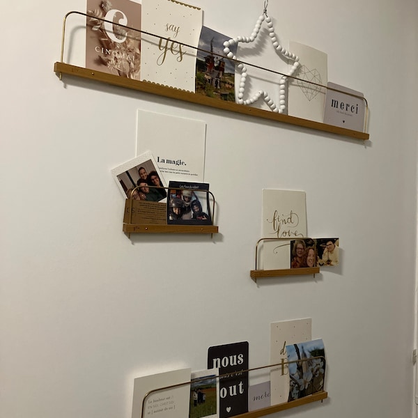 Photo, Polaroid & Postcard Shelf in Solid Chestnut Wood and Solid Brass ...