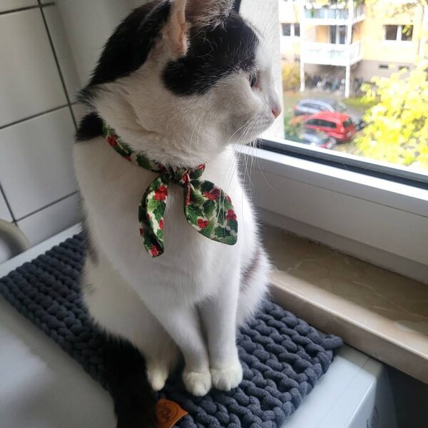 Cat Collar Flower Set apple Crisp Plaid Cat Collar W/ Scarlet Red Felt ...