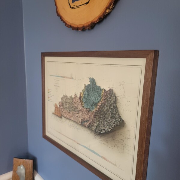 Kentucky Map, Kentucky 2D Relief Map, Kentucky Vintage Map, Kentucky ...