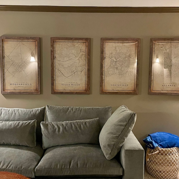 Set of 4 ANY CITY Vintage Map Posters, Personalized Antique Map Prints ...