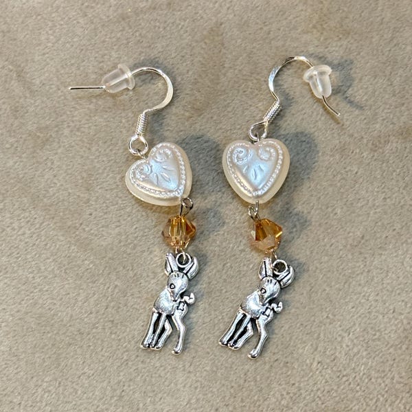 Porcelain Heart Coquette Dollette Faux Pearl Pink Glass Earrings - Etsy