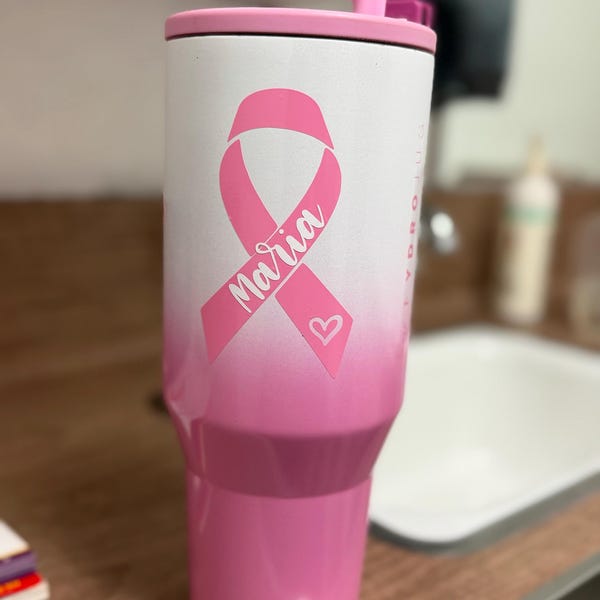 Personalized Breast Cancer Sticker | Pink Ribbon Vinyl Decal | Custom ...