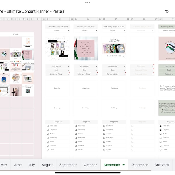 Social Media Content Planner & Calendar Template With Analytics, Yearly ...