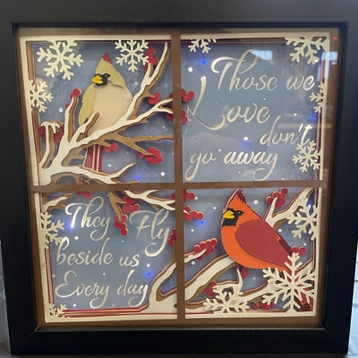 Cardinals Outside Window Shadow Box SVG / Memorial Shadow Box/ Cardinal ...