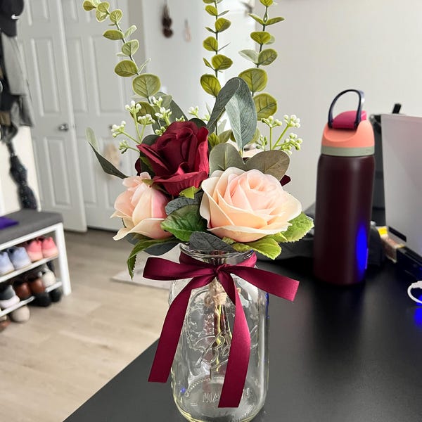 Light Blue Floral Lighted Vase Centerpiece, Wedding Centerpiece, Event ...