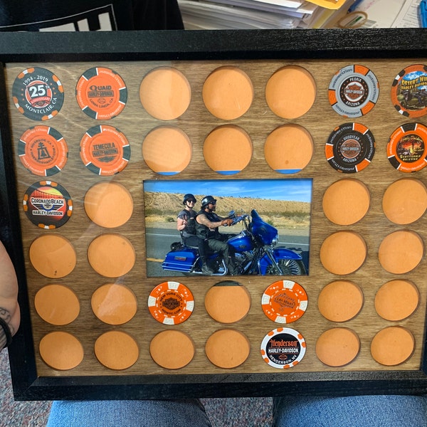 Poker Chip Frame and Dark Walnut Insert Fits 36 Casino Chips & Harley ...