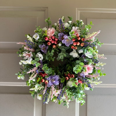 Cream, Pink, and White Pampas Boho Wreath, Eclectic Wreath With Aspen ...