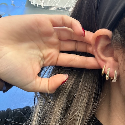 Colourful Gold Earring Stack Set Gold Link Hoop Ear Stack Set Triple ...