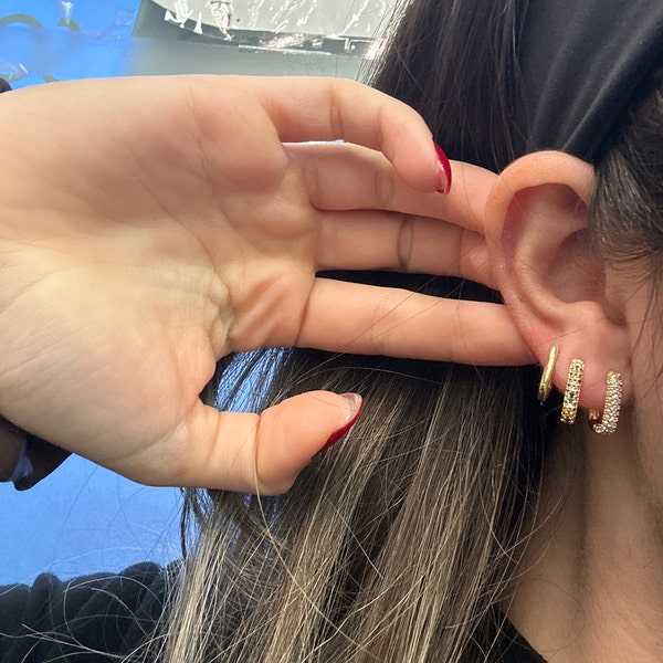 Pierced Earring Set Silver Stacking Earring Set Minimal Ear Stack for ...