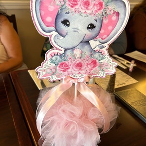 Girl Centerpiece Baby Shower Pink Elephant Baby Shower Pink Silver ...