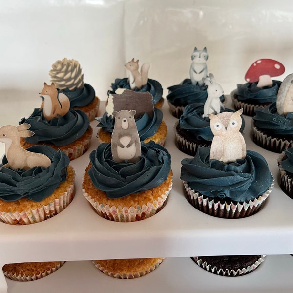 Essbare Deko Waldtiere 18 Stck / Cupcake Topper / Muffin Aufleger / Tortendeko / Kuchendeko Hase ...