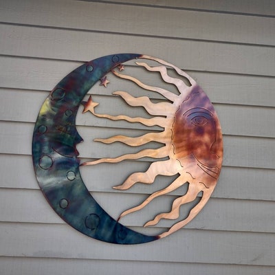 Sun and Moon Metal Wall Art Indoor Covered Outdoor Celestial Patio or ...