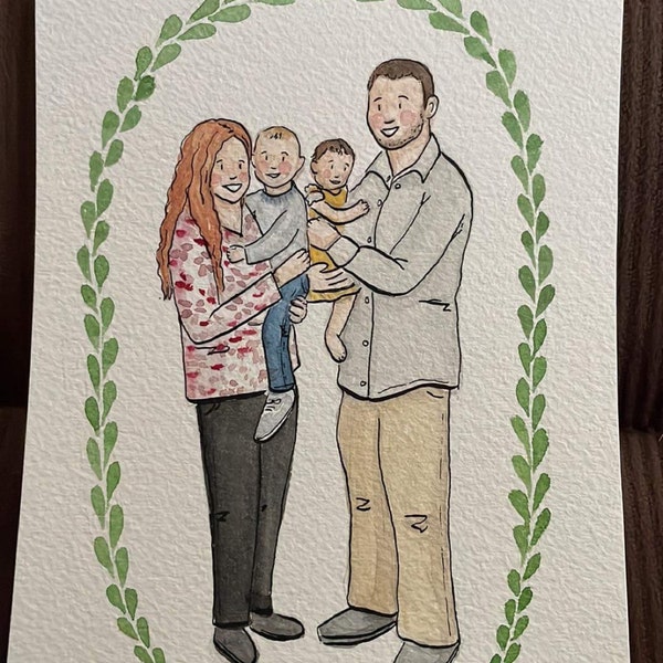 Custom Hand Painted Watercolor Family Portrait, Hand Painted Watercolor ...