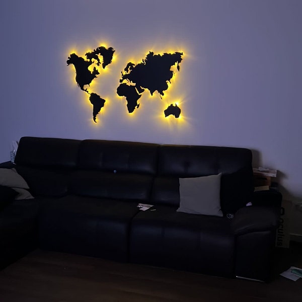 LED WORLD MAP / Wood World Map / Modern Home Decor / Led Wall Art / Led ...