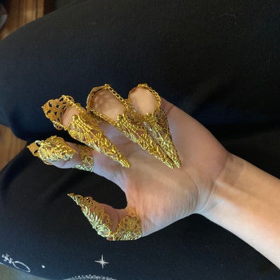 Full Armor Articulated Finger Claws Nails Ring Gold Set Style 2 ...