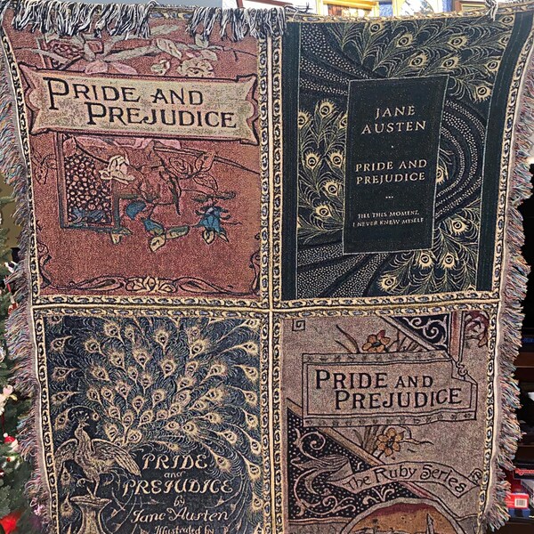 Vintage Book Covers Blanket, Woven Jane Austen Book Throw Blanket, Anne ...