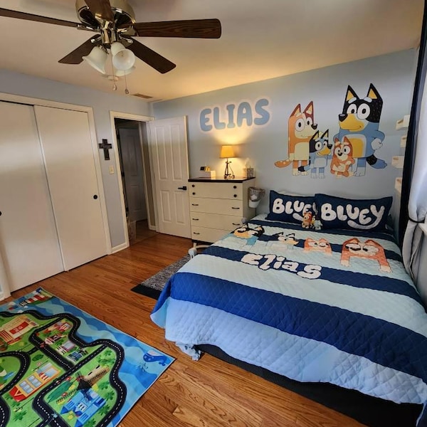 Personalized Bluey Quilt Bedding Set, Custom Name Bluey Family Quilt ...