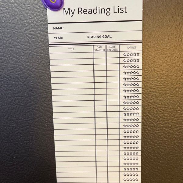 Reading List Bookmark Reading Goal Bookmark Customized Bookmark Fill in ...