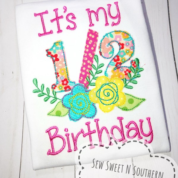Half Birthday Number Applique, Birthday Applique Design, Machine ...