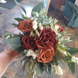 Terracotta and Rust Fall Wedding Bouquet, Burnt Orange, Burgundy, Gold ...