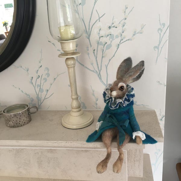 Reclining Hare With Ruffle /rabbit Lover Gift/hare Sculpture/felted ...