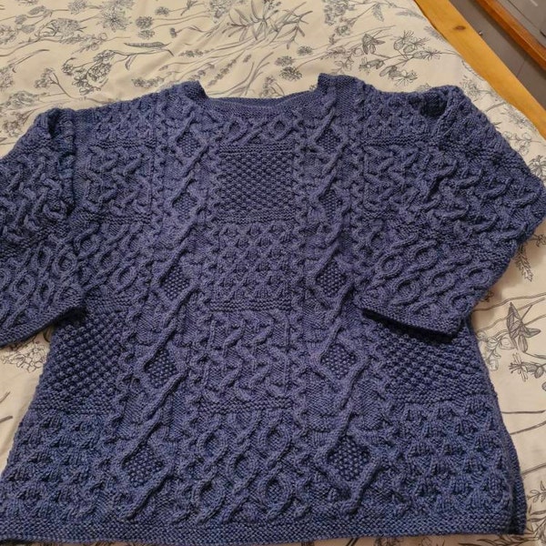 Womens Aran Patchwork Sampler Sweater ~ S/M/L ~ Aran 10 Ply Worsted ...