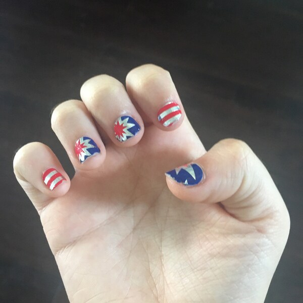Red White Blue Firecracker Real Nail Strips Polish Wraps M53 Street Art ...