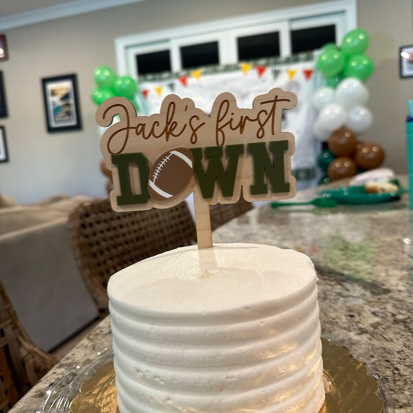 First Year Down Cake Topper, Personalized Birthday Decor, Football ...