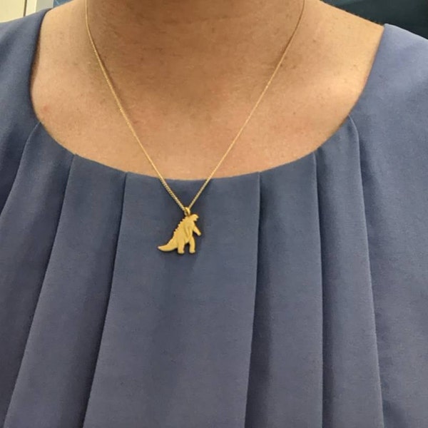 Godzilla Pendant. Gold Plated Chain Necklace - Etsy