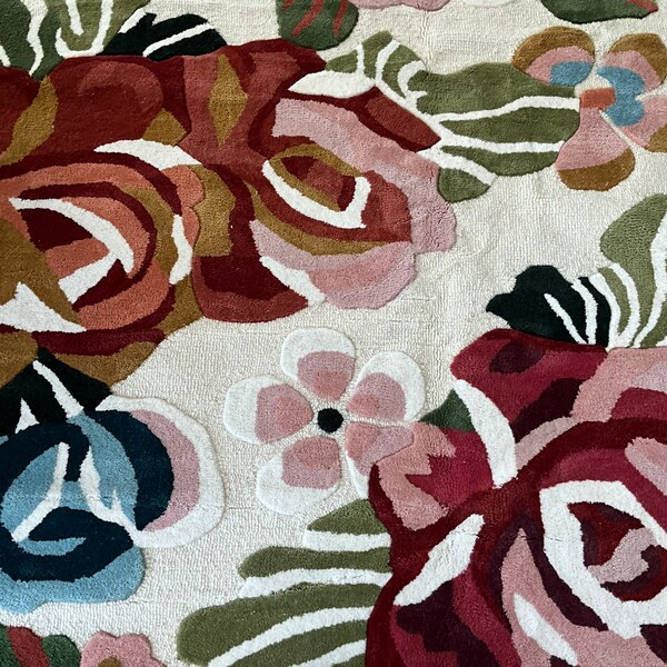 Colorful Floral Hand Tufted Rug Handmade 100% Wool Rug High Low Area ...
