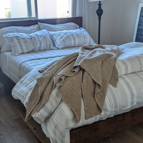 Beige Waffle Linen Throw Blanket – Neutral Sofa Cover – Stonewashed Bed ...