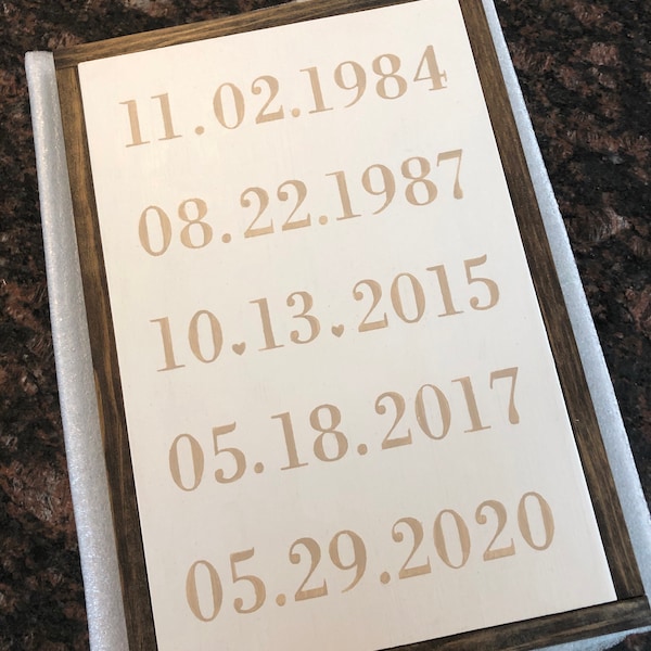 Important Dates Family Rustic Wooden Sign 12" X 9" Wall Hanging/ Date ...