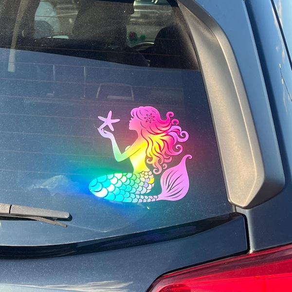 Mermaid Holographic Vinyl Decal for Car , Mermaid With Starfish ...