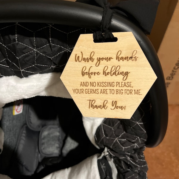 Do Not Touch Baby Wooden Car Seat Tag, Hexagon Don't Kiss Baby, Your ...