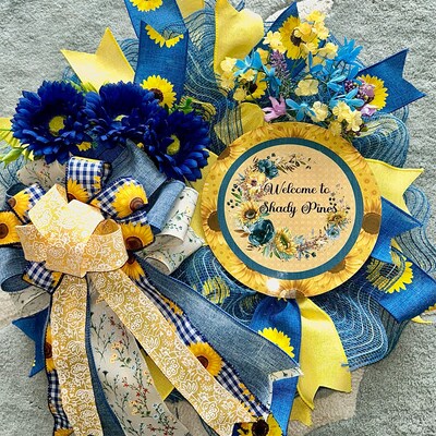 Welcome Floral Wreath Sign, Metal Wreath Sign, Round Wreath Sign, Door ...