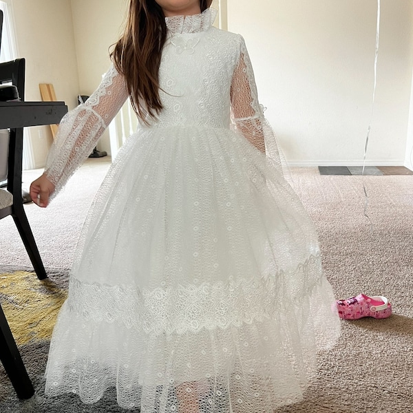 Long Sleeve First Communion Dress & Veil: Italian Lace, Pure Cotton - Etsy